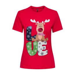 Rundhalsshirt Only "ONLXMAS YRSA CHRISTMAS REG S/S TOP JRS", Damen, Gr. M, urban rot print:yrsa love, Single Jersey, Obermaterial: 100% Baumwolle, Rundhals, Shirts Rundhalsshirt, f&uuml;r Weihnachten