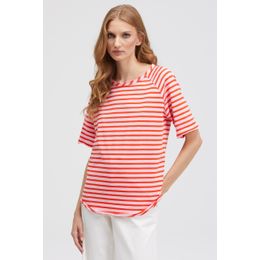 Smith & Soul Rundhalsshirt SMITH & SOUL, Damen, Gr. M, rot (chili), Material: 100% Baumwolle, gestreift, regular fit normal, Raglan&auml;rmel offene Kante, Shirts Rundhalsshirt, mit offener Kante am Ausschnitt