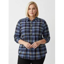 sheego Gro&szlig;e Gr&ouml;&szlig;en Flanellbluse mit Biesen-Verzierung, marine-schilf-kariert, Gr&ouml;&szlig;e 48 - Damen