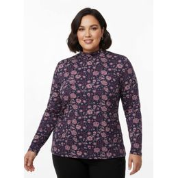 sheego Gro&szlig;e Gr&ouml;&szlig;en Print-Shirt mit Stehkragen, marine-erika-bedruckt, Gr&ouml;&szlig;e 46 - Damen