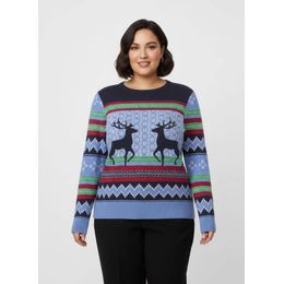 sheego Große Größen Jacquard-Pullover in Norweger-Optik, marine-himmelblau-gemustert, Größe 40 - Damen