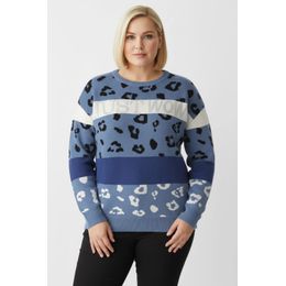 sheego Gro&szlig;e Gr&ouml;&szlig;en Pullover mit Glitzersteinchen-Schriftzug, mittelblau-royalblau-gemustert, Gr&ouml;&szlig;e 50 - Damen