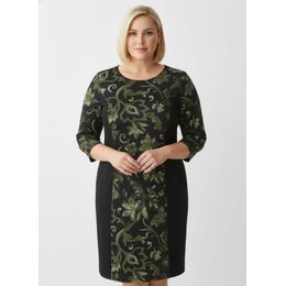 sheego Große Größen Jerseykleid im floralen Dessin, schwarz-oliv-bedruckt, Größe 50 - Damen
