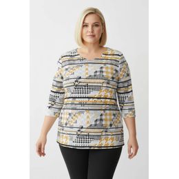 sheego Gro&szlig;e Gr&ouml;&szlig;en Longshirt mit 3/4-&Auml;rmel, ocker-graphit-bedruckt, Gr&ouml;&szlig;e 54 - Damen