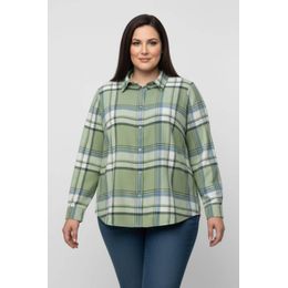 sheego Gro&szlig;e Gr&ouml;&szlig;en Flanellbluse im Karo-Muster, eucalyptus-mittelblau-kariert, Gr&ouml;&szlig;e 48 - Damen