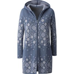 CR&Eacute;ATION L Damen Longstrickjacke mit Jacquard-Strickmuster rauchblau-gemustert Gr&ouml;&szlig;e 38