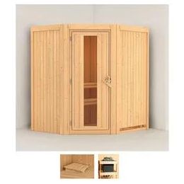 Sauna Karibu "Tomke", beige (naturbelassen), ohne Ofen, (ohne Ofen), Saunen, ohne Ofen
