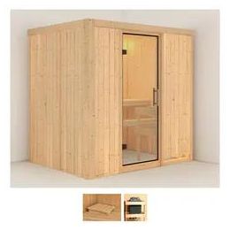 Sauna Karibu "Bedine", beige (naturbelassen), ohne Ofen, (ohne Ofen), Saunen, ohne Ofen