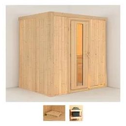 Sauna Karibu "Finja", beige (naturbelassen), ohne Ofen, (ohne Ofen), Saunen, ohne Ofen