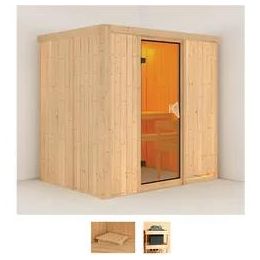 Sauna Karibu "Finja", beige (naturbelassen), ohne Ofen, (ohne Ofen), Saunen, ohne Ofen