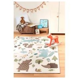 Kinderteppich Sigikid "Forest" Gr. 31, beige (beige, blau), B:133cm H:13mm L:200cm, Kunstfaser, Teppiche, Kinderteppich, Wald Tiere Design, Kurzflor