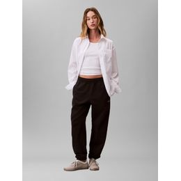 Sweathose Calvin Klein Jeans "MONOLOGO FRENCH TERRY JOGGER", Damen, Gr. XS (36), N-Gr, schwarz, Jersey, Obermaterial: 86% Baumwolle, 14% Polyester, unifarben, bequem lang, Hosen