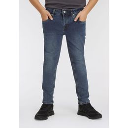 Stretch-Jeans Kidsworld "Basic-Jeans für Jungen", Jungen, Gr. 152, N-Gr, blau (blau stone), Denim/Jeans, Obermaterial: 78% Baumwolle, 20% Polyester, 2% Elasthan, Basic, regular fit, Jeans, Regular Fit, schmale Beinform, mit verstellbarem Gummizug