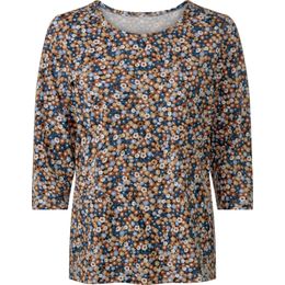 CR&Eacute;ATION L Damen Print-Shirt mit Rundhals-Ausschnitt camel-taubenblau-bedruckt Gr&ouml;&szlig;e 54