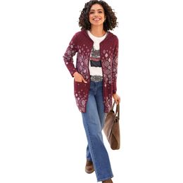 CR&Eacute;ATION L Damen Longstrickjacke mit Jacquard-Strickmuster dunkelrot-gemustert Gr&ouml;&szlig;e 46