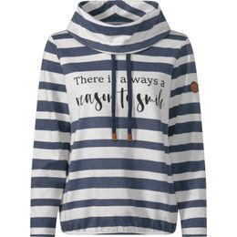 CR&Eacute;ATION L Damen Sweatshirt mit elastischem Saum dunkelblau-ecru-geringelt Gr&ouml;&szlig;e 40