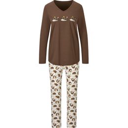 w&auml;schepur Damen Schlafanz&uuml;ge reseda-braun + ecru-braun-bedruckt Gr&ouml;&szlig;e 44/46