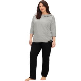 sheego Damen Oversize-Shirt mit Wordingprint grau meliert Größe 52/54