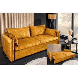 Riess Ambiente Design Schlafsofa APARTMENT 215cm senfgelb Samt 3-Sitzer Couch inkl. Bettkasten Riess-Ambiente Wohnzimmer Retro