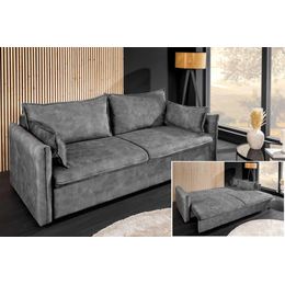 Riess Ambiente Design Schlafsofa APARTMENT 215cm grau Samt 3-Sitzer Couch inkl. Bettkasten Kissen Riess-Ambiente Wohnzimmer Retro