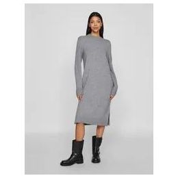 Strickkleid Vila "VIRIL CREW NECK L/S MIDI DRESS - NOOS", Damen, Gr. XXL, N-Gr, grau (medium grau melange), Feinstrick, Obermaterial: 50% Viskose, 27% Nylon, 23% Polyester, unifarben, regular fit knielang, hoch geschlossener Ausschnitt, Kleider Strickkleid