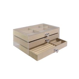 Intirilife Schmuckkästchen Schmuckschatulle mit 3 Schubladen 23.5 x 15 x 10.5 cm in Beige | Gr.: onesize
