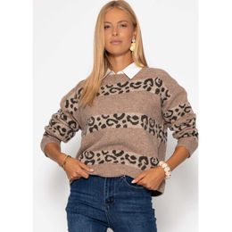 SASSYCLASSY Pullover mit Leo-Streifen in Taupe | Gr.: L