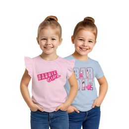 2er Pack Barbie T-Shirt mit Rüschen Oberteil Shirt kurzärmlig in blau/rosa | Gr.: 110/116