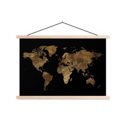 MuchoWow Poster mit Leiste Weltkarte gold schwarz | Gr.: 90 x 60 cm