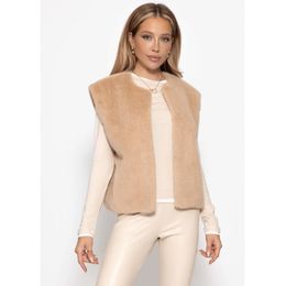 SASSYCLASSY Elegante Kunstfell Weste in Beige | Gr.: L
