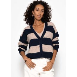 SASSYCLASSY Cardigan mit Blockstreifen und V-Ausschnitt in Dunkelblau | Gr.: L