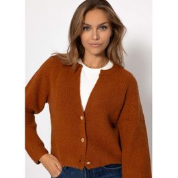 SASSYCLASSY Cardigan mit V-Ausschnitt in Braun | Gr.: M
