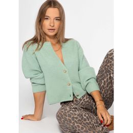 SASSYCLASSY Cardigan mit V-Ausschnitt in Salbeigrün | Gr.: M