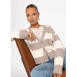 SASSYCLASSY Cardigan mit Blockstreifen und V-Ausschnitt in Beige | Gr.: L
