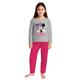 Disney Minnie Mouse Schlafanzug Pyjama Set Langarm Oberteil in grau/pink | Gr.: 122/128