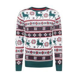 LINDBERGH Pullover 'Christmas' Herren Gr&ouml;&szlig;e S gr&uuml;n / orangerot / wei&szlig; Weihnachtspullover