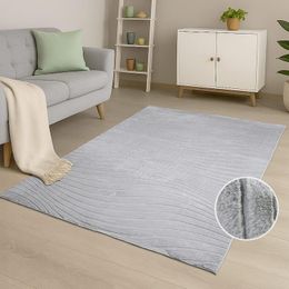 Carpet City Teppich &raquo;WAVES 503&laquo; rechteckig 12 mm H&ouml;he Kurzflor, Hochtief-Muster/ 3D-Effekt, Uni, Wohnzimmer, Schlafzimmer grau Obermaterial: 100%...