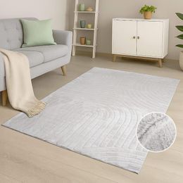 Carpet City Teppich &raquo;WAVES 501&laquo; rechteckig 12 mm H&ouml;he Kurzflor, Hochtief-Muster/ 3D-Effekt, Uni, Wohnzimmer, Schlafzimmer hell-taupe Obermaterial:...