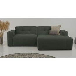 Inosign Ecksofa »Tapley« Breite 221 cm, Boucle, Struktur fein, mit Knopfsteppung, bodentief dark green