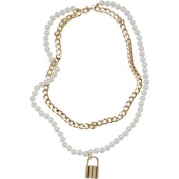 Urban Classics Herren Urban Classics Edelstahlkette &raquo; Unisex Padlock Pearl Layering Necklace&laquo;