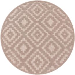 Paco Home Teppich &raquo;Livorno 672&laquo; rund 14 mm H&ouml;he Uni-Farben, Scandi, Rauten Muster, Hoch-Tief Effekt, Outdoor geeignet beige Obermaterial: 100%...