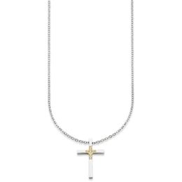 Bruno Banani Kette mit Anhänger »Schmuck Geschenk Halskette Kreuz mit Steinen bicolor« mit Zirkonia (synth.) edelstahlfarben-gelbgoldfarben...