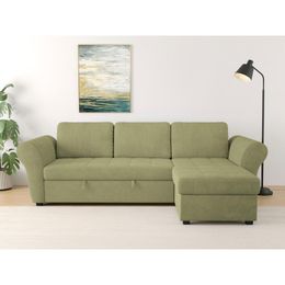 TRENDS BY HG Ecksofa »Lasse L-Form, B: 259 cm« mit Bettfunktion & Bettkasten B882 Memphis 11 olive