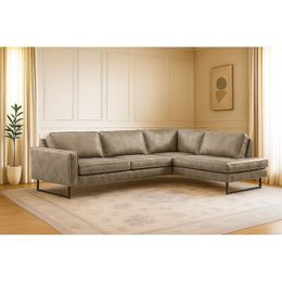 Places of Style Ecksofa »Pinto, 290 cm, Cord, Chenille, Lederoptik, Ottomane links / rechts« mit Keder, schwarze Metallfüße, Wellenunterfederung taupe
