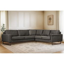 Places of Style Ecksofa »Pinto, XXL, 250/290 cm, langer Schenkel, Ottomane« Cord, Chenille, Lederoptik, mit Keder, Metallfüße, Wellenunterfederung...
