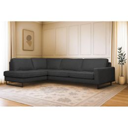 Places of Style Ecksofa »Pinto, 290 cm, Cord, Chenille, Lederoptik, Ottomane links / rechts« mit Keder, schwarze Metallfüße, Wellenunterfederung onyx
