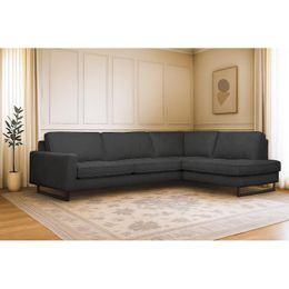 Places of Style Ecksofa »Pinto, 290 cm, Cord, Chenille, Lederoptik, Ottomane links / rechts« mit Keder, schwarze Metallfüße, Wellenunterfederung onyx