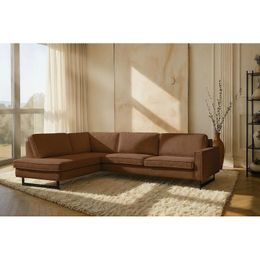 Places of Style Ecksofa »Pinto, 290 cm, Cord, Chenille, Lederoptik, Ottomane links / rechts« mit Keder, schwarze Metallfüße, Wellenunterfederung...