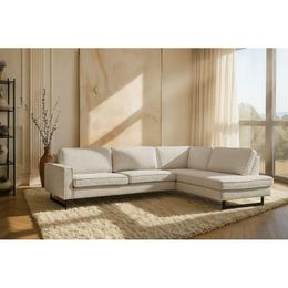 Places of Style Ecksofa »Pinto, 290 cm, Cord, Chenille, Lederoptik, Ottomane links / rechts« mit Keder, schwarze Metallfüße, Wellenunterfederung creme