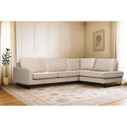 Places of Style Ecksofa »Pinto, 290 cm, Cord, Chenille, Lederoptik, Ottomane links / rechts« mit Keder, schwarze Metallfüße, Wellenunterfederung...